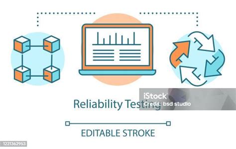 안정성 테스트 개념 아이콘입니다 컴퓨터 성능 아이디어 씬 라인 그림을 검사합니다 소프트웨어 테스트 프로세스 문제 및 문제를 나타냅니다 벡터 절연 윤곽선 도면 편집 가능한