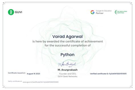 varad agarwal on linkedin python guvi achievement certificate