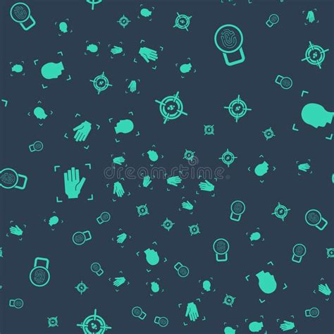 Set Eye Scan Fingerprint With Lock Palm Recognition And Face On Seamless Pattern Vector Stock