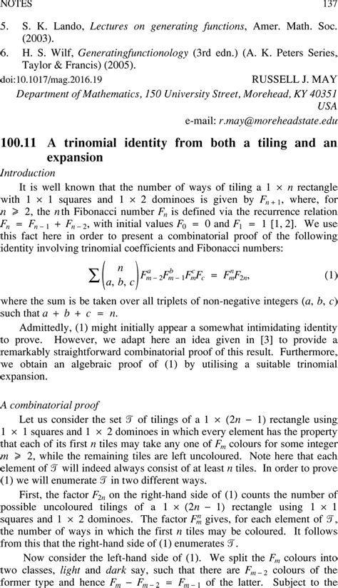 10011 A Trinomial Identity From Both A Tiling And An Expansion The