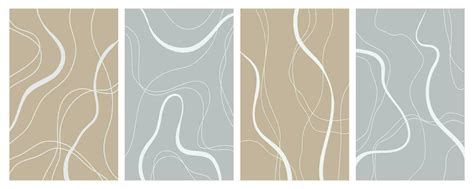 Set Of Stylish Templates With Organic Abstract Shapes And Lines In Nude Colors Pastel