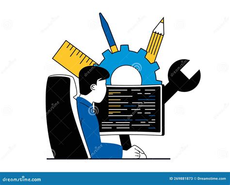 Web Development Concept With Character Situation Vector Illustration Stock Vector