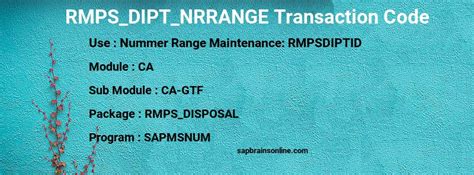 RMPS DIPT NRRANGE SAP Tcode For Nummer Range Maintenance RMPSDIPTID
