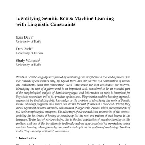 Identifying Semitic Roots Machine Learning With Linguistic Constraints Acl Anthology
