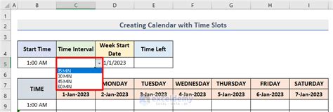 How To Create A Calendar With Time Slots In Excel Easy Steps