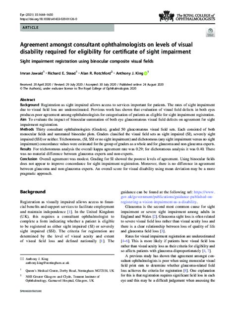 Pdf Agreement Amongst Consultant Ophthalmologists On Levels Of Visual