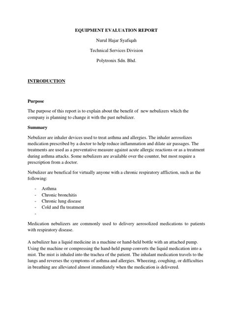 Equipment Evaluation Report Pdf Asthma Medicine