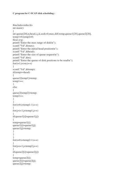 C Program For C Scan Disk Scheduling Pdf Computer Architecture