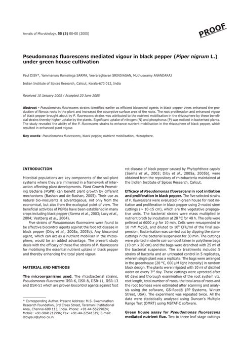 Pdf Pseudomonas Fluorescens Mediated Vigor In Black Pepper Piper Nigrum L Under Green House