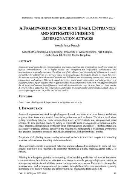 A Framework For Securing Email Entrances And Mitigating Phishing Impersonation Attacks Pdf