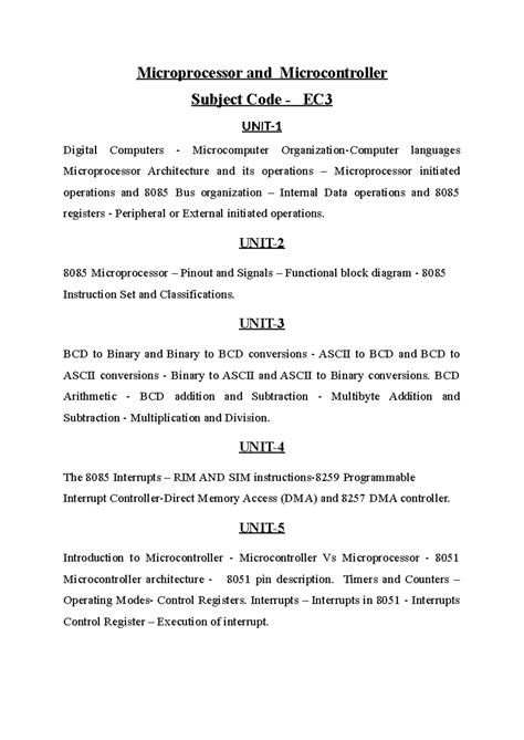 Microprocessor And Microcontroller Syllabus Microprocessor And