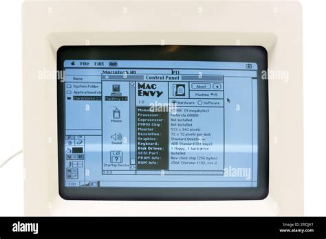 Close Up Of Screen Display Vintage Apple Macintosh Classic Mac Showing Gui Interface Of Control