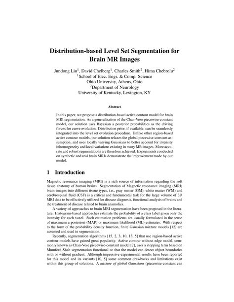 Pdf Distribution Based Level Set Segmentation For Brain Mr Images