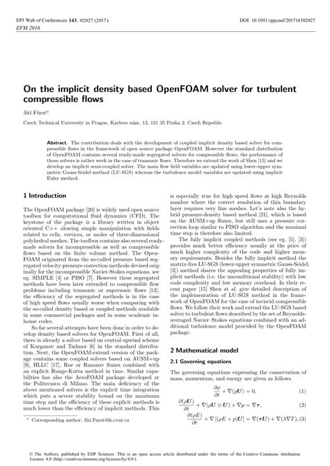Pdf On The Implicit Density Based Openfoam Solver For Turbulent