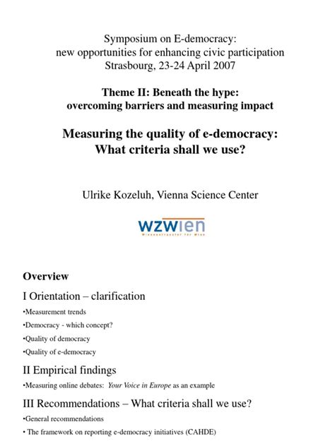 Measuring The Quality Of E Democracy What Criteria Shall We Use Pdf Democracy Political