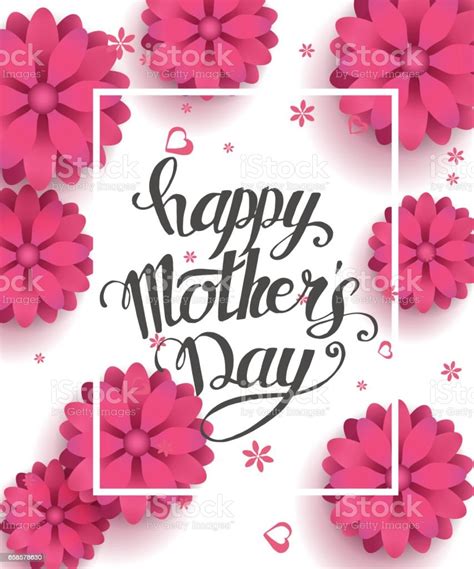 핸드 유행 글자를 작성입니다 어머니의 날 인사말 포스터 디자인입니다 분홍색 현실적인 꽃과 흰색 바탕에 텍스트입니다 공휴일에 대한 스톡 벡터 아트 및 기타 이미지 Istock