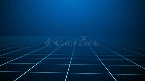 Abstract Perspective Grid Digital Retro Background Wireframe Cyber Landscape On Blue