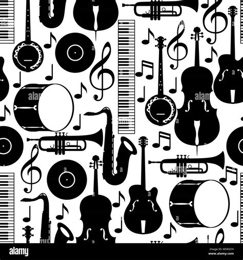 Jazz Music Seamless Pattern With Musical Instruments Stock Vector Image