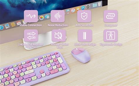 Wireless Keyboard And Mouse Combo Colorful Ergonomic Full Size Retro Low Noise