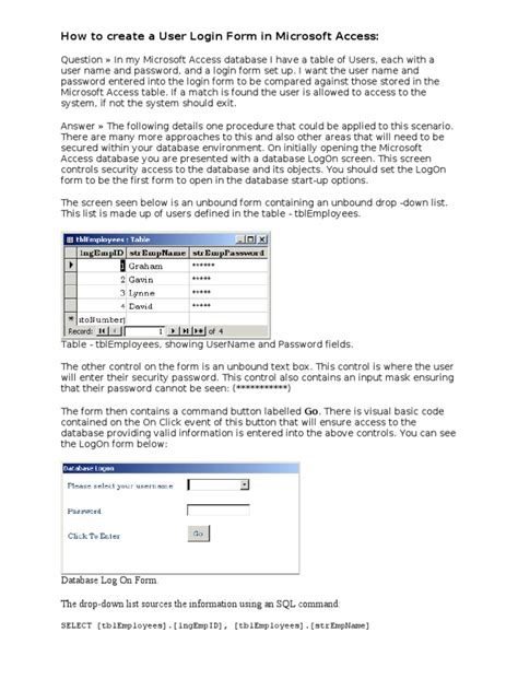 Validating User Logins In Microsoft Access Comparing User Credentials
