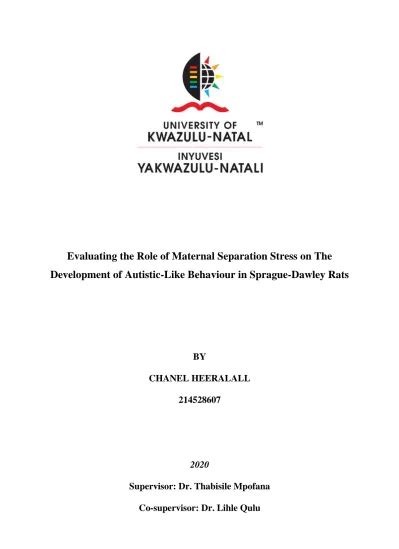 Evaluating The Role Of Maternal Separation Stress On The Development Of Autistic Like Behaviour