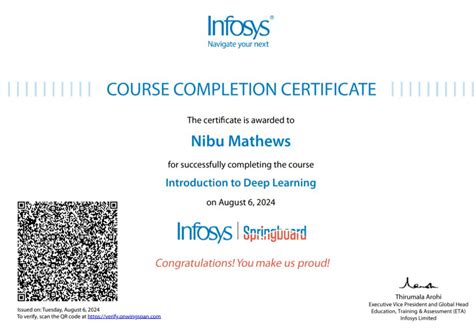 Completed Deep Learning Course With Infosys Springboard Nibu Mathews Posted On The Topic