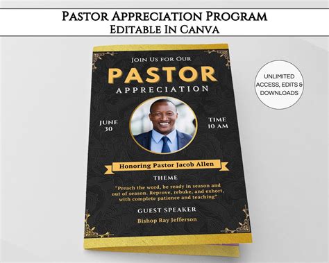 Pastor Appreciation Program Template Editable Pastor Installation