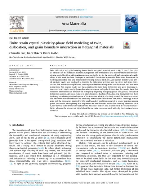 Pdf Finite Strain Crystal Plasticity Phase Field Modeling Of Twin Dislocation And Grain