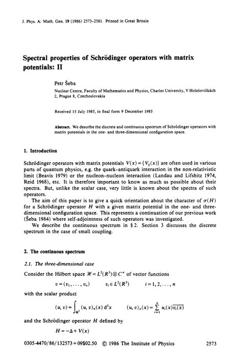 Pdf Spectral Properties Of Schrodinger Operators With Matrix Potentials Ii