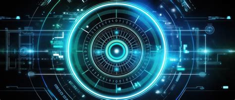 Futuristic Digital Interface With Glowing Blue And Green Circles Premium Ai Generated Image