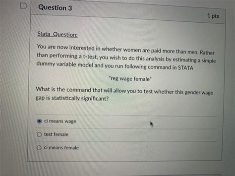 Solved Question 4 1 Pts Stata Question Which Of The