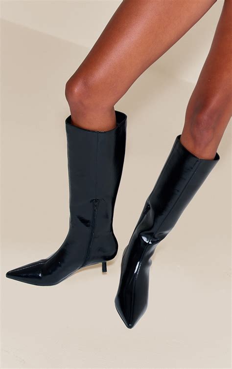 Black Point Toe Kitten Heel Knee High Boot Footwear