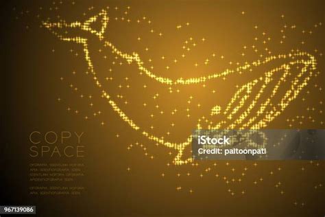 추상 반짝 스타 패턴 고래 모양 수 중 및 해양 생명 개념 디자인 골드 색상 갈색 그라데이션 배경 복사 공간 벡터 Eps 10에 고립 된 그림 고래에 대한 스톡 벡터 아트