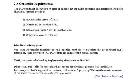 Solved 23 Controller Requirements The Pid Controller Is Required To Meet Or Exceed The