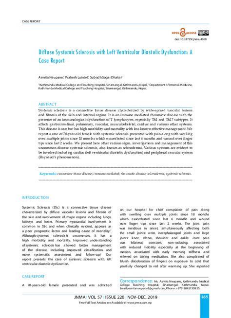 Pdf Diffuse Systemic Sclerosis With Left Ventricular Diastolic