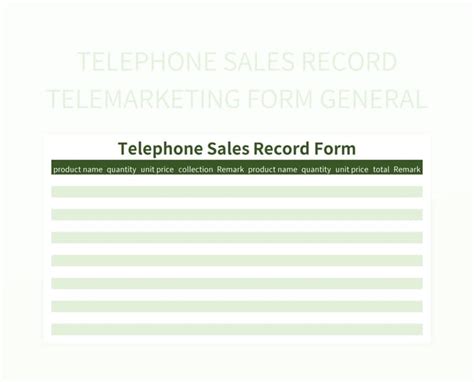 Telephone Sales Record Telemarketing Form General Excel Template And Google Sheets File For Free