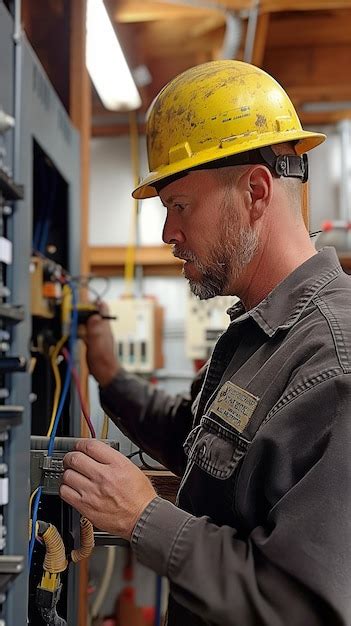 Premium Photo At The Circuit Breaker Box A Male Electrician Is Cutting The Power To An Outlet