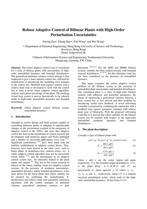 pdf robust adaptive control of bilinear plants with high order
