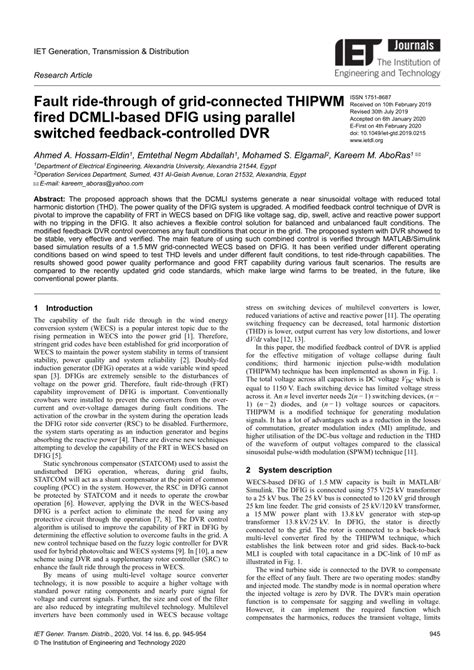 Pdf Fault Ride Through Of Grid Connected Thipwm Fired Dcmli Based Dfig Using Parallel Switched