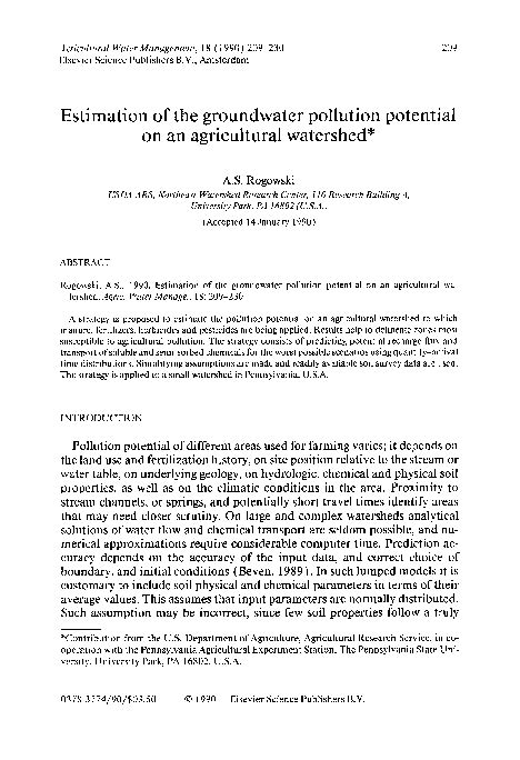 Pdf Estimation Of The Groundwater Pollution Potential On An