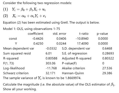 Solved Consider The Following Two Regression Models 1 Yi Î²0 Î²1xi Ui 2 Xi Î±0 Î