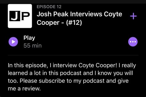Josh Peak Here Is The Podcast Interview With Coyte