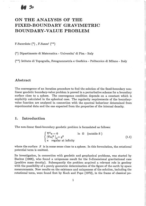 Pdf On The Analysis Of The Fixed Boundary Gravimetric Boundary Value Problem