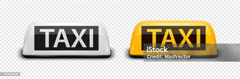 벡터 3d 현실적인 흰색과 노란색 프랑스 택시 표지판 아이콘 세트 근접 촬영 택시 서비스 모형에 대한 디자인 템플릿입니다 전면 모습 고풍스런에 대한 스톡 벡터 아트 및 기타