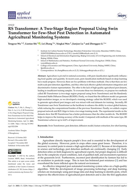 PDF RS Transformer A Two Stage Region Proposal Using Swin Transformer For Few Shot Pest