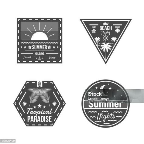 여름 휴가 요소와 인쇄 술 세트 벡터 레트로 디자인 요소 Logotypes 상표 배지 세트 해변 파티 열 대 낙원 여름 밤입니다 공휴일에 대한 스톡 벡터 아트 및 기타