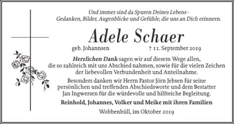 Traueranzeigen Von Adele Schaer Shz Trauer