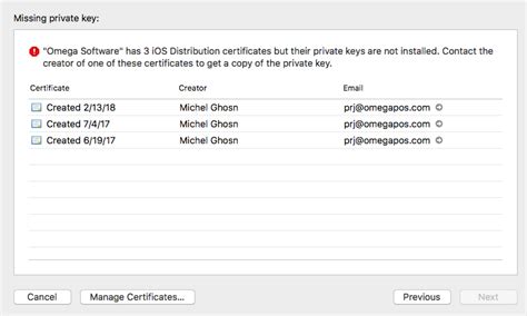 Ios Missing Private Key For Certificates Stack Overflow