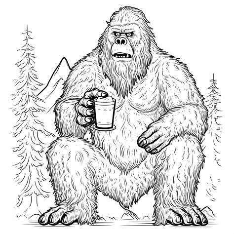 Premium Photo Sasquatch Drinking Beercoloring Book Stylewhite Background