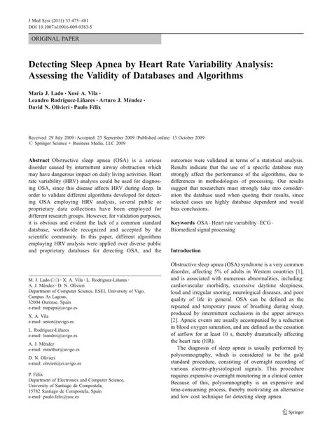 Pdf Detecting Sleep Apnea By Heart Rate Variability Analysis Assessing The Validity Of